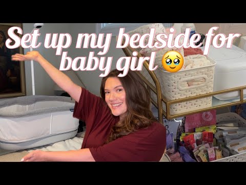 Set up my bedside “nursery” for baby girl with me! 💖🥹🎀