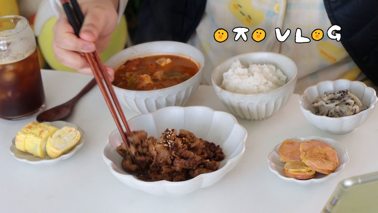 Ej Vlog 저속 노화는 거리가 먼 고속 노화 밥상 자취생 브이로그 🏡집밥 한식 밥상 돼지 불고기 참치 김치찌개 스키