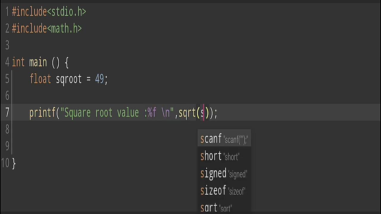 Square Root Library Function in C - YouTube