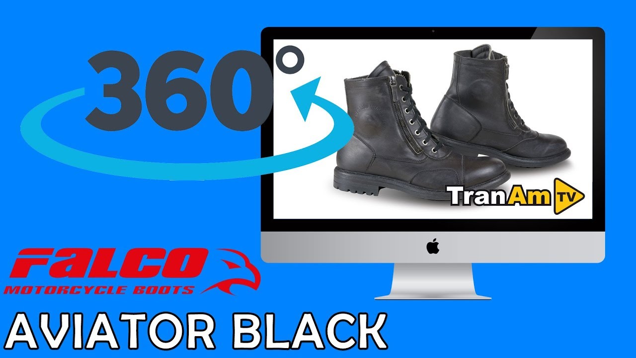 FALCO Aviator Black Motorcycle Boots - 360 HD | Bikerheadz.co.uk - YouTube