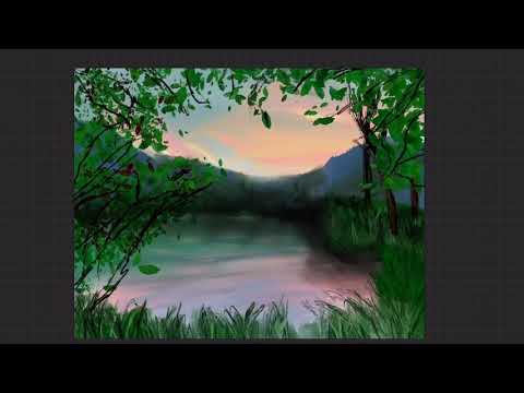 Draw with me TUTORIAL in PROCREATE mountain lake landscape - YouTube