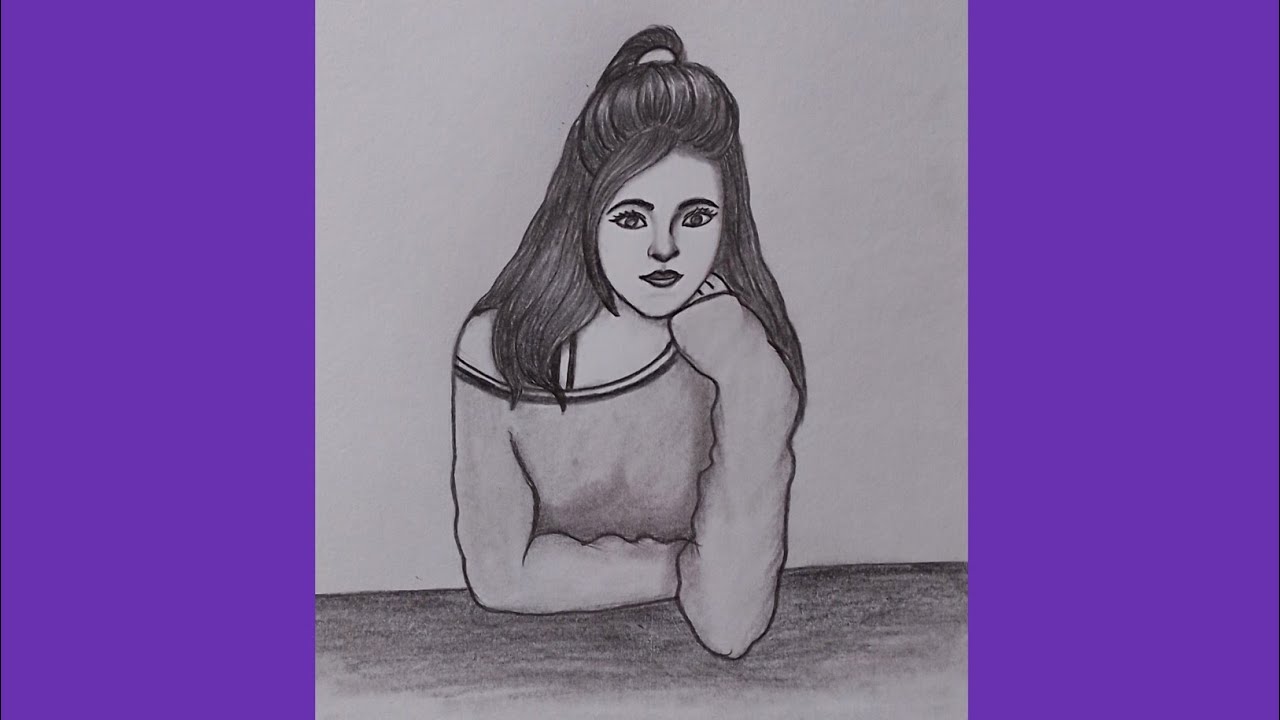 How to draw sitting girl drawing || A beautiful girl with hairstyle ...