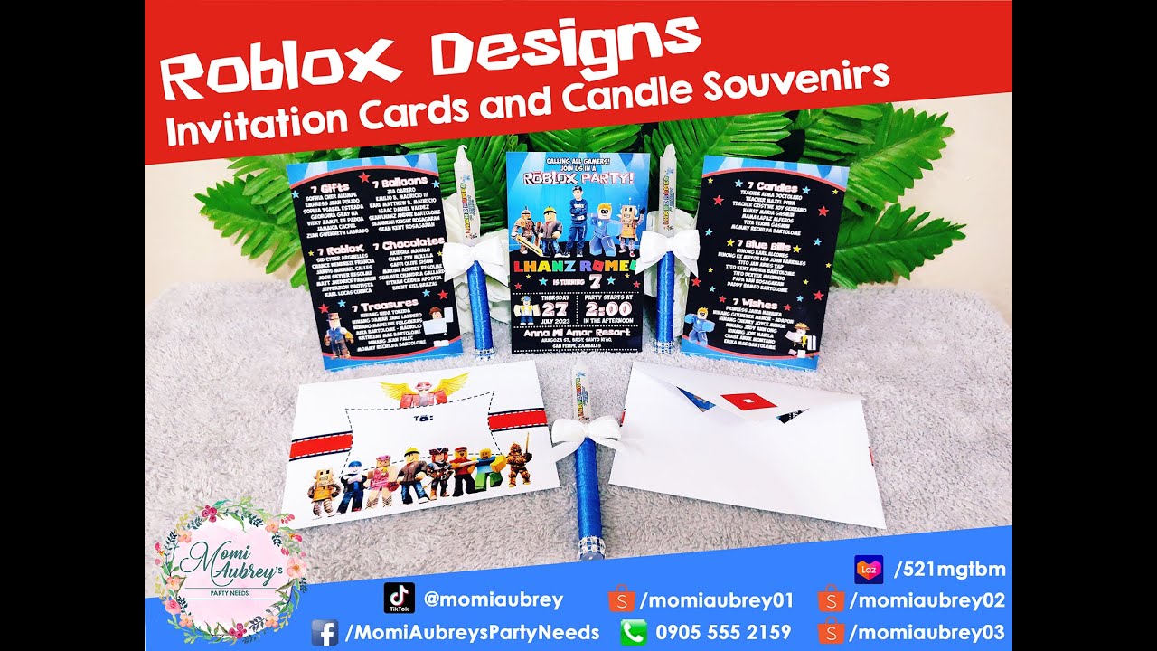 Roblox Theme 4R Invitation Cards and Candle Souvenirs - YouTube