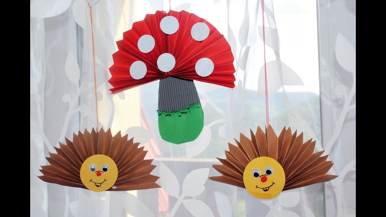Leśne mobile / autumn mobile, fall craft, hedgehog, mashroom - YouTube