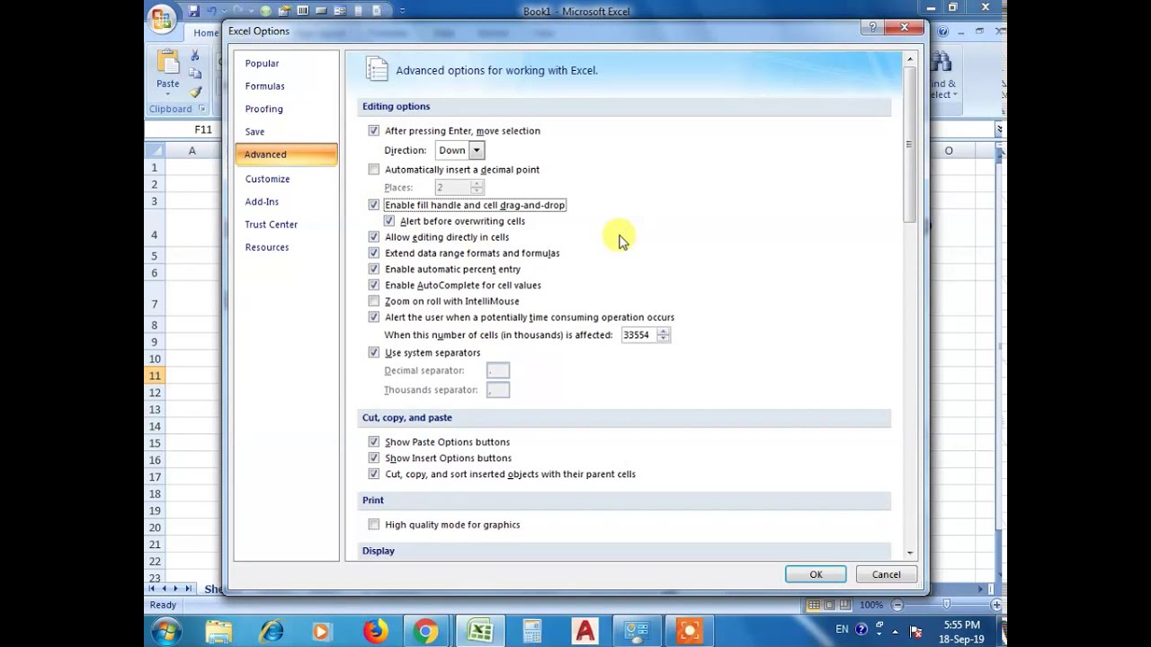 HOW TO ENABLE FILL HANDLE AND CELL DRAG AND DROP - YouTube