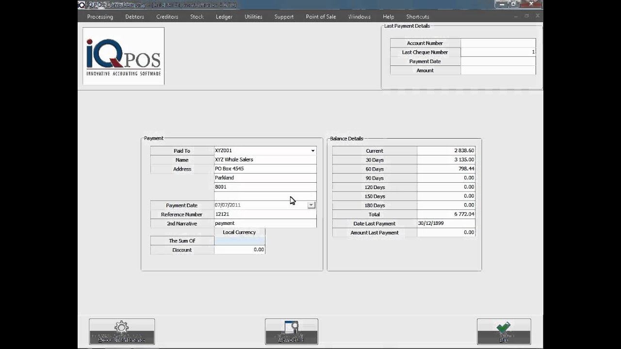 IQ POS POS Creditors Payment 1 Transaction + Reports - YouTube