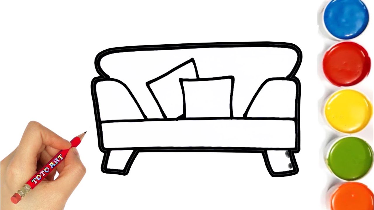 How to draw Cute sofa -Colouring for Kids & Toddlers |Draw, Paint and ...