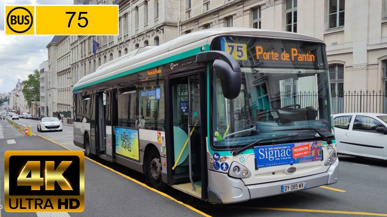 Bus 75 - Panthéon - Porte de Pantin - YouTube