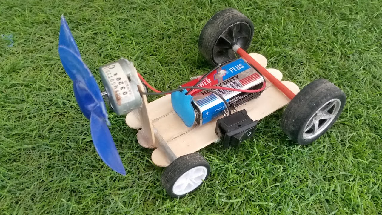 How to make Air Powered Car using dc moter with 9 volt battery at ...