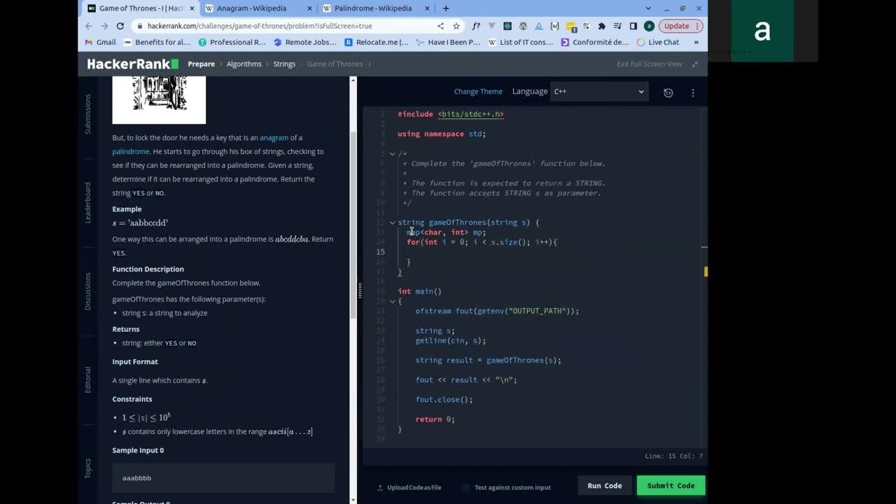 HackerRank : Game of Thrones I - YouTube
