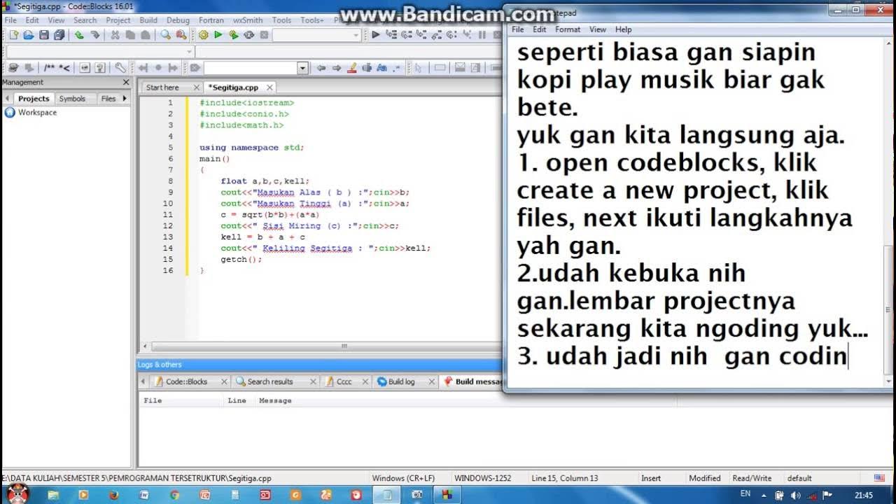 cara membuat program Codeblocks C++ Segitiga siku siku - YouTube
