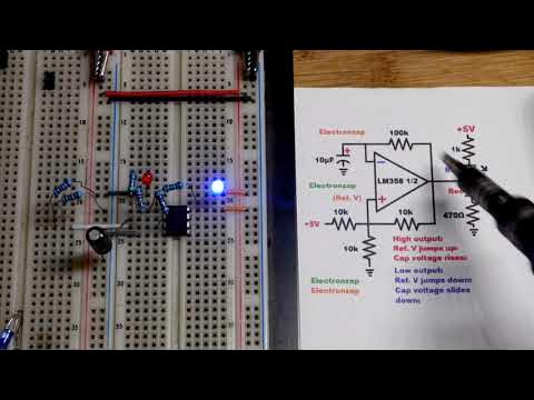 LM358 Op Amp Astable Multivibrator demo circuit alternating LEDs schematic diagram by ...