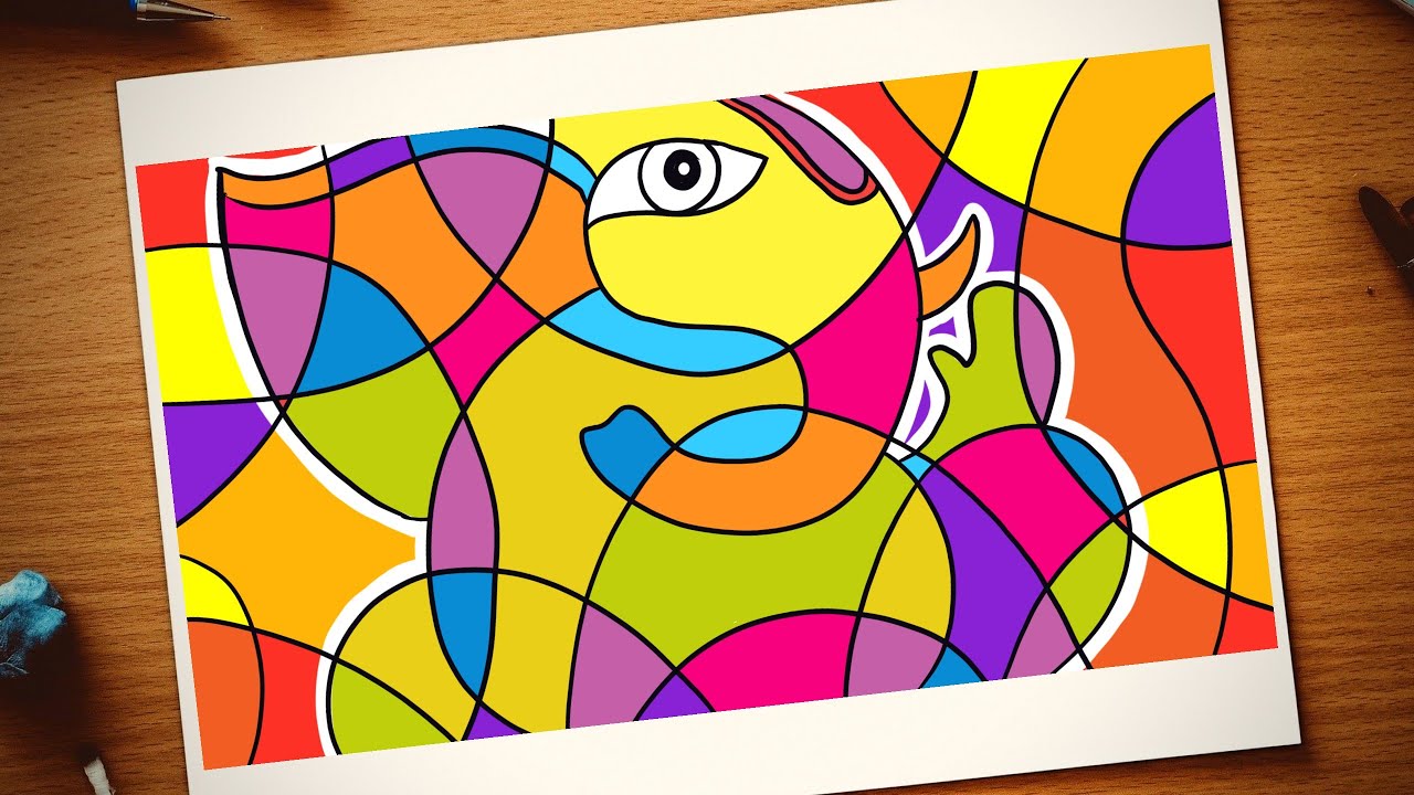 Cubism art drawing tutorial of Lord Ganesha for kids | Cubism drawing ...