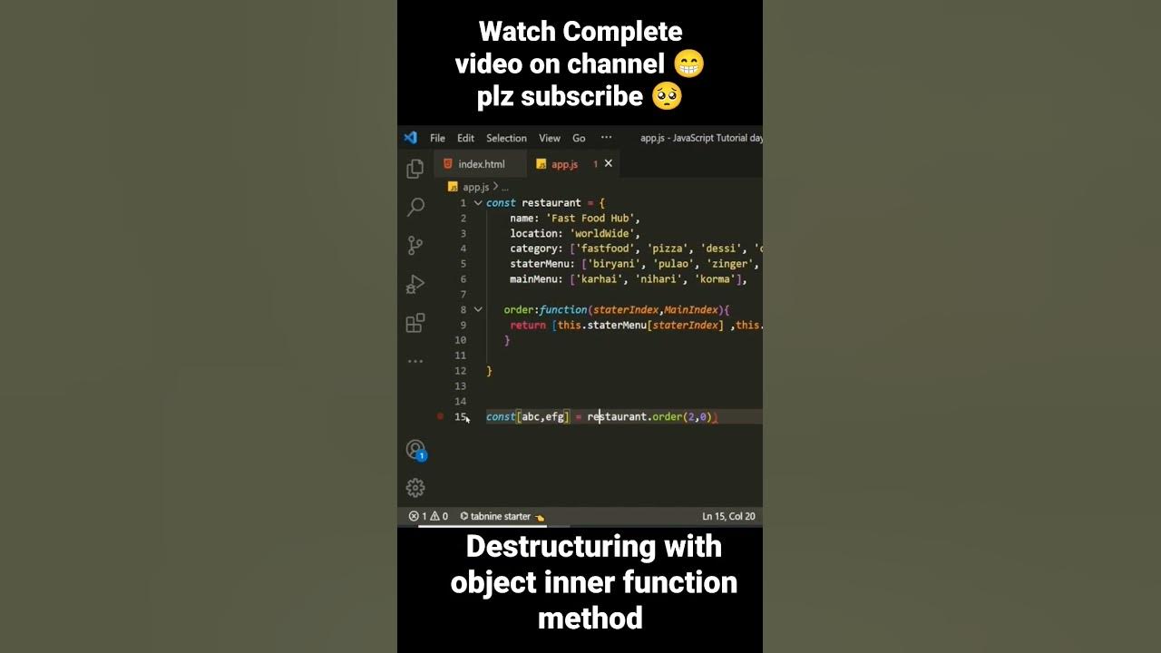 Destructuring Object Inner Function Method In Javascript Reels Viral Youtubeshorts