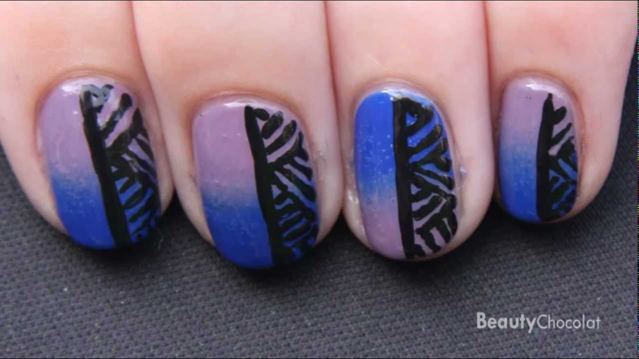 Ombre and Weaved Lines Nail Art Tutorial - YouTube