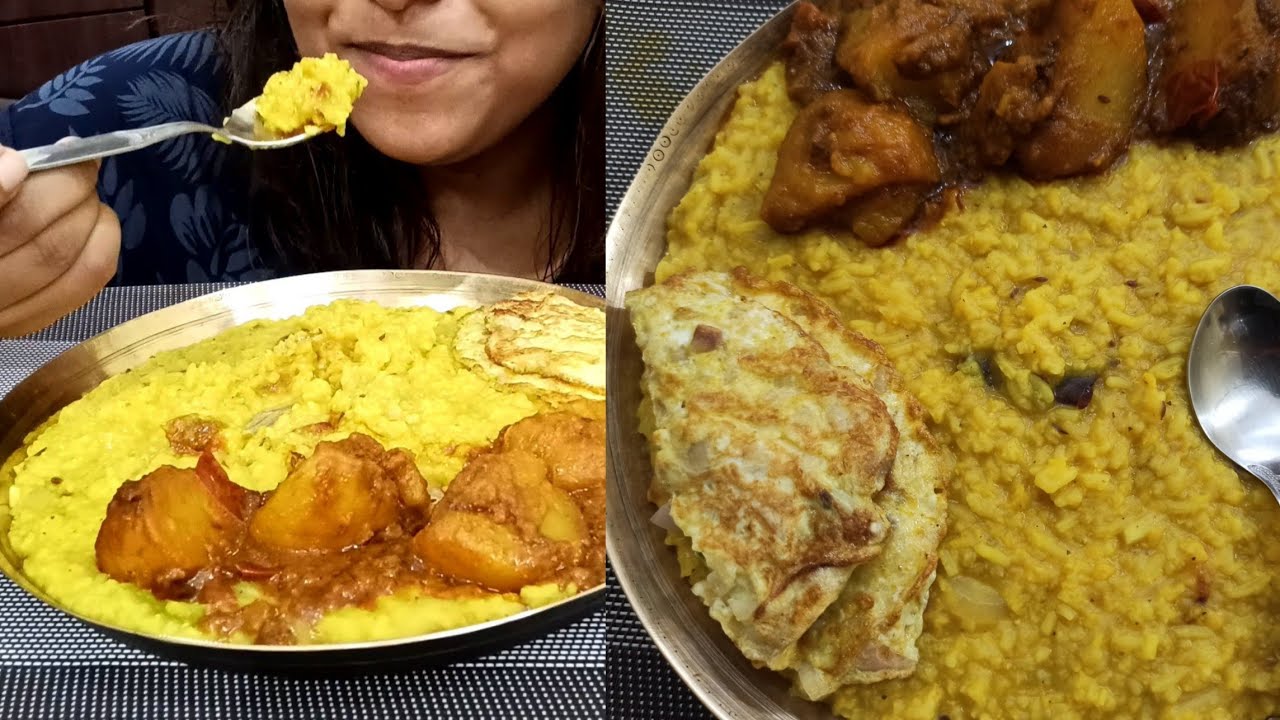 Eating Show Khichdi, AlooDam , Omelet | Poulami Eating Show - YouTube