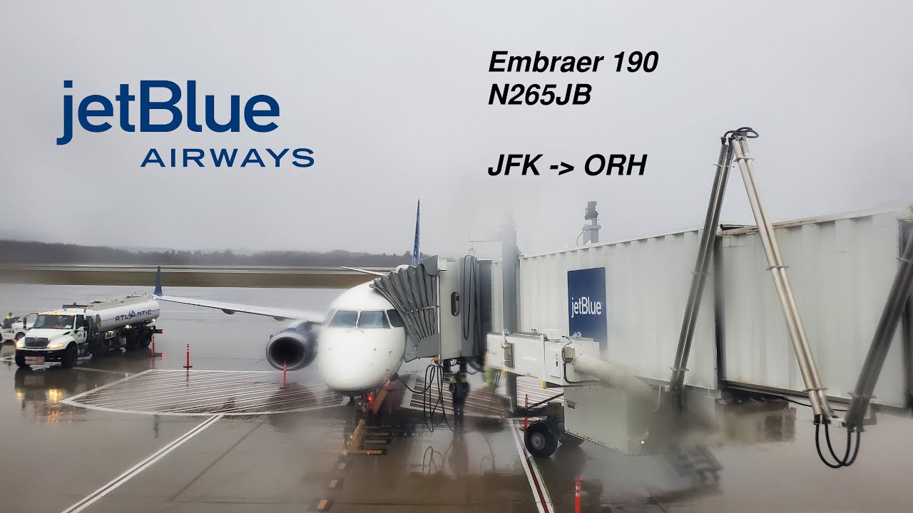 JetBlue Airways E190 (N265JB) Landing and Taxi to the Gate at Worcester ...
