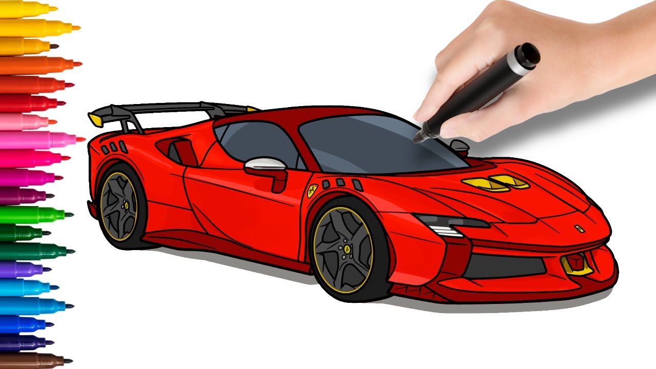How to draw and color FERRARI SF90 XX 2024 | Step by Step Drawing ...