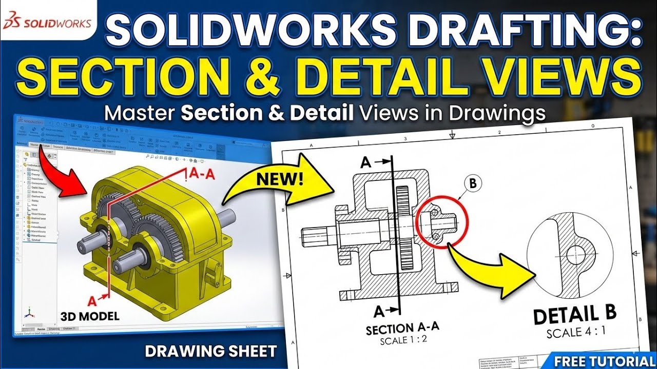 SolidWorks Section View & Detail View Tutorial | Complete Drafting ...