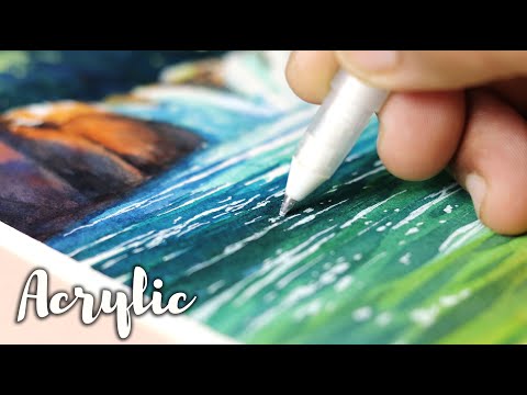 How to Draw Flowing Water of Stream over Rocks in Acrylic Painting ...