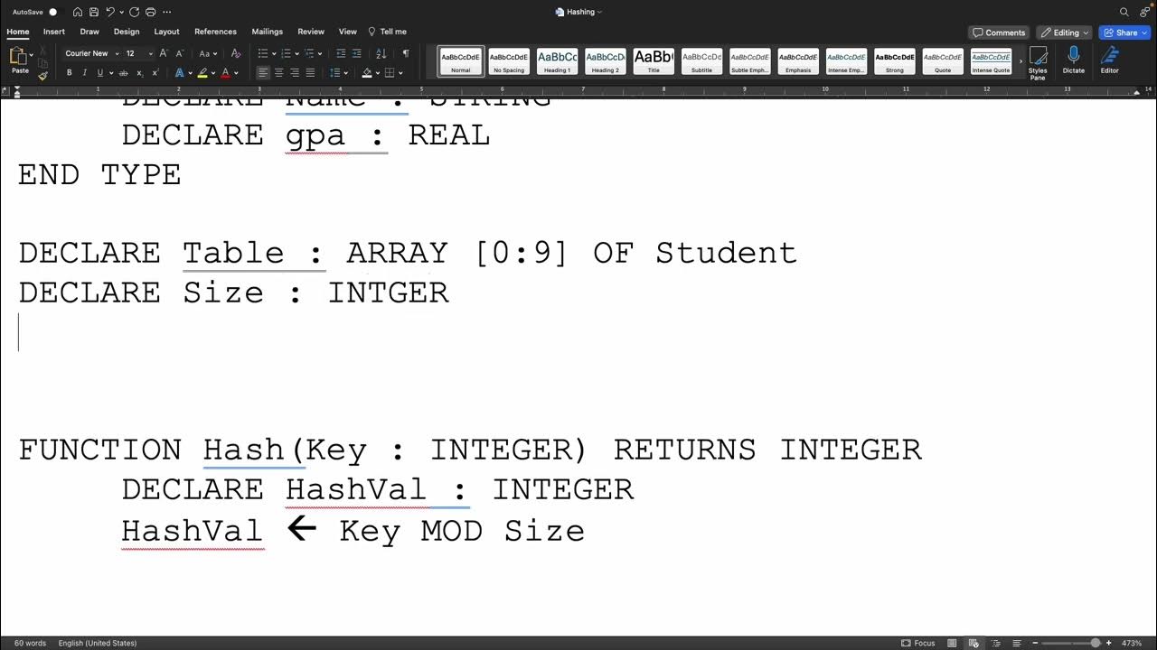 Hashing using Pseudocode - YouTube