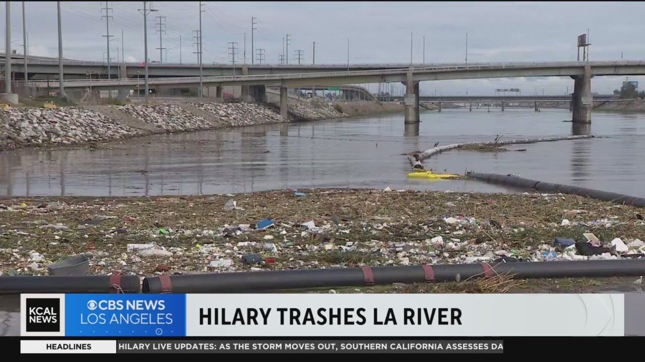 Tropical Storm Hilary causes buildup of trash in LA River - YouTube
