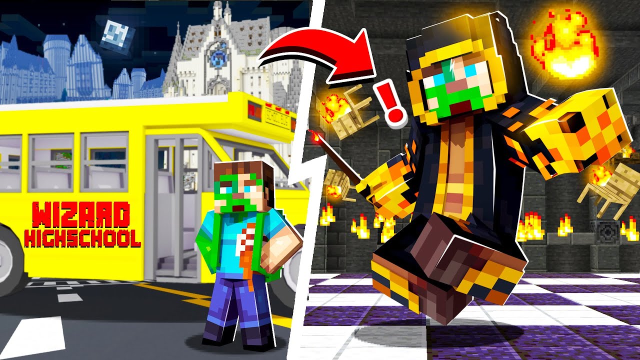 My FIRST DAY At WIZARD School in Minecraft! (magic) - YouTube