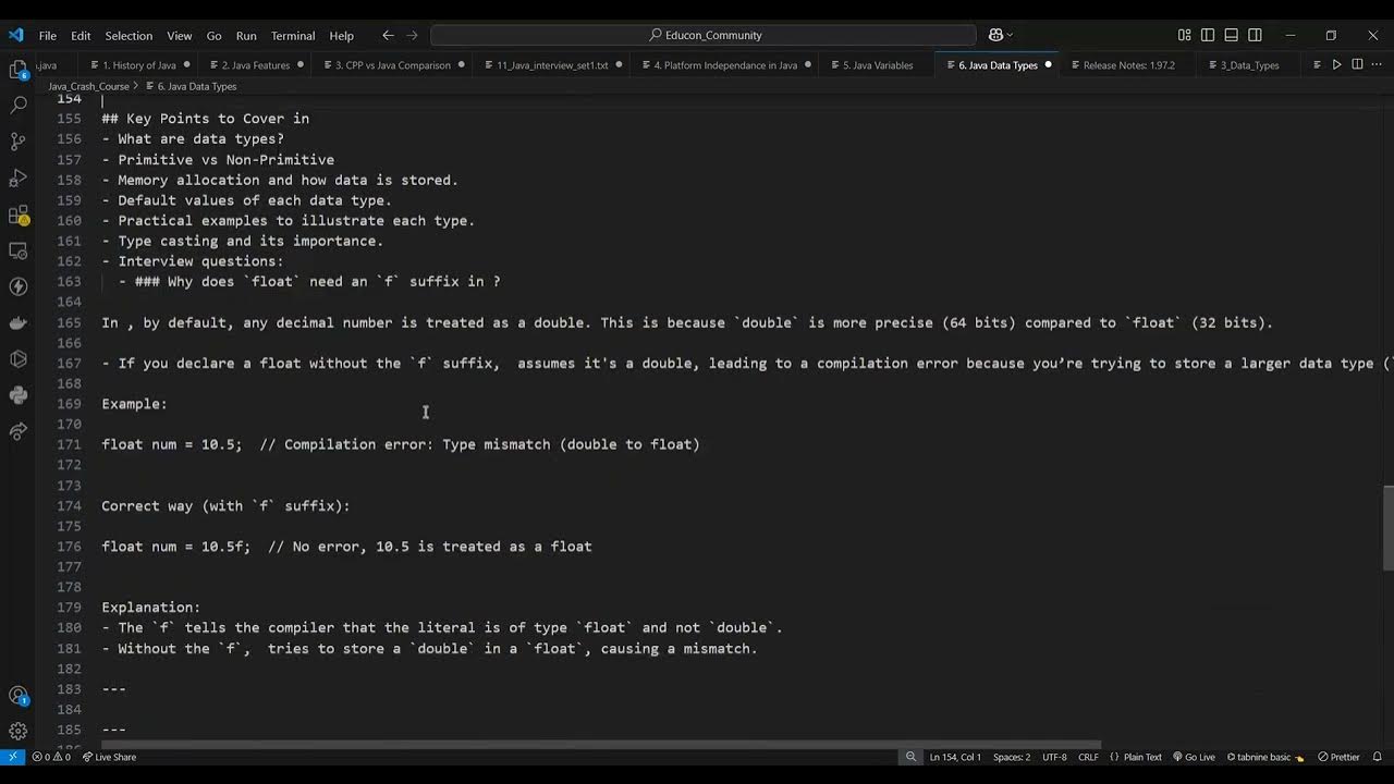 6. Java Data Types || Java Crash Course || Educon Community - YouTube