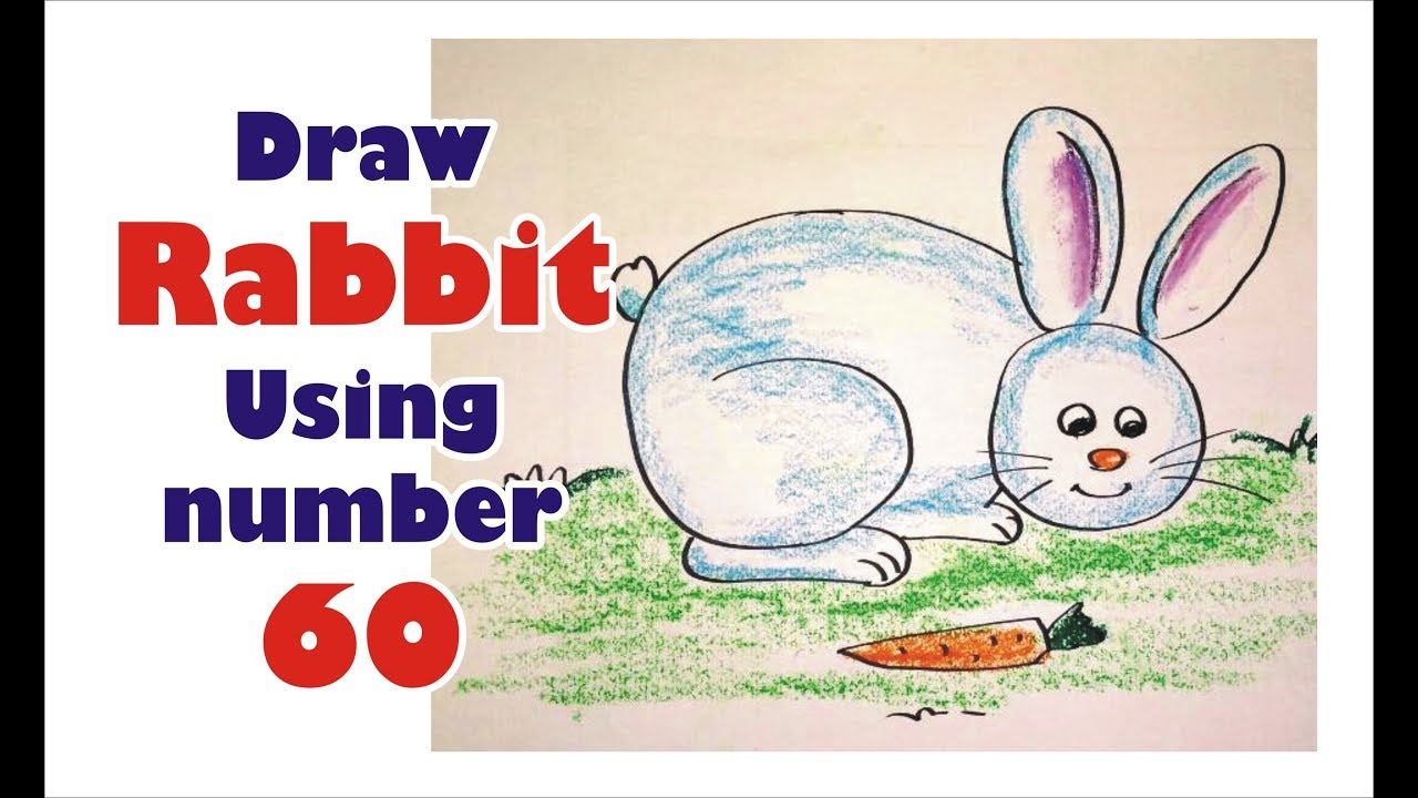 How to draw rabbit step by step for kids using number 60 - YouTube