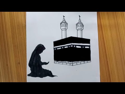 How to Draw Kaaba || kaaba Drawing Tutorial || Kaaba Drawing with girl ...
