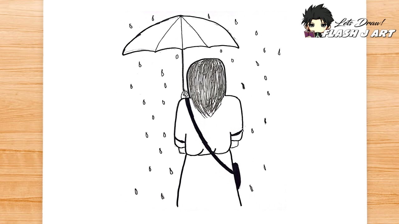 how to draw ON THE RAIN step by step - YouTube