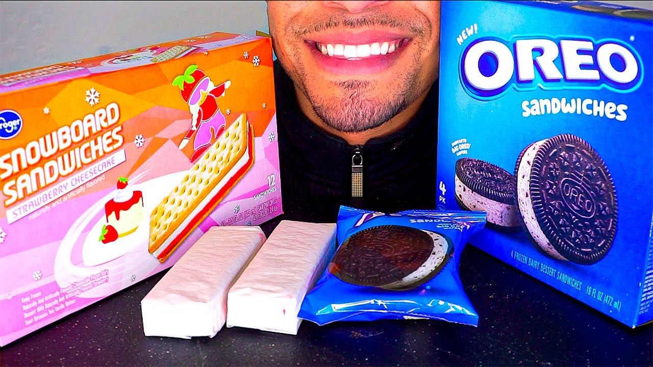 ASMR OREO ICE CREAM SANDWICH STRAWBERRY CHEESECAKE PARTY EATING TALKING ...