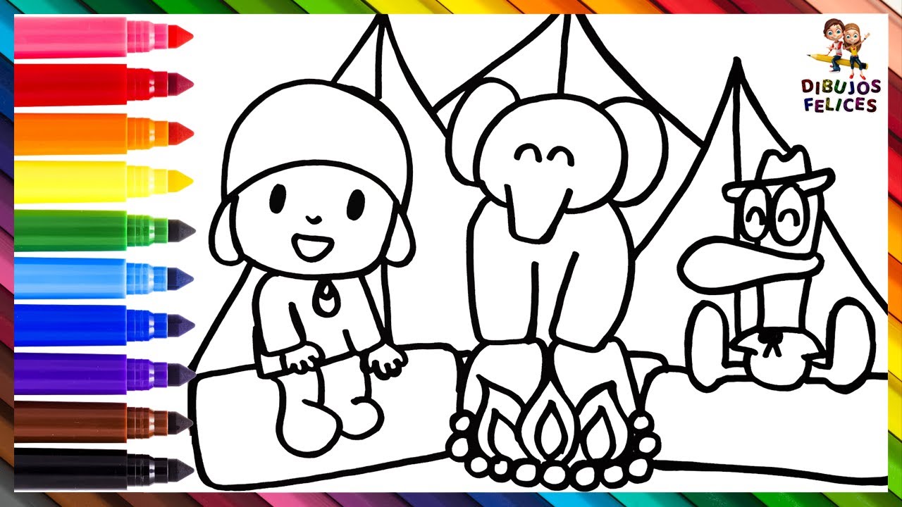 Dibuja y Colorea A Pocoyó, Elly Y Pato Mientras Acampan 👶🦆🐘🏕️🔥🥾🌈 ...