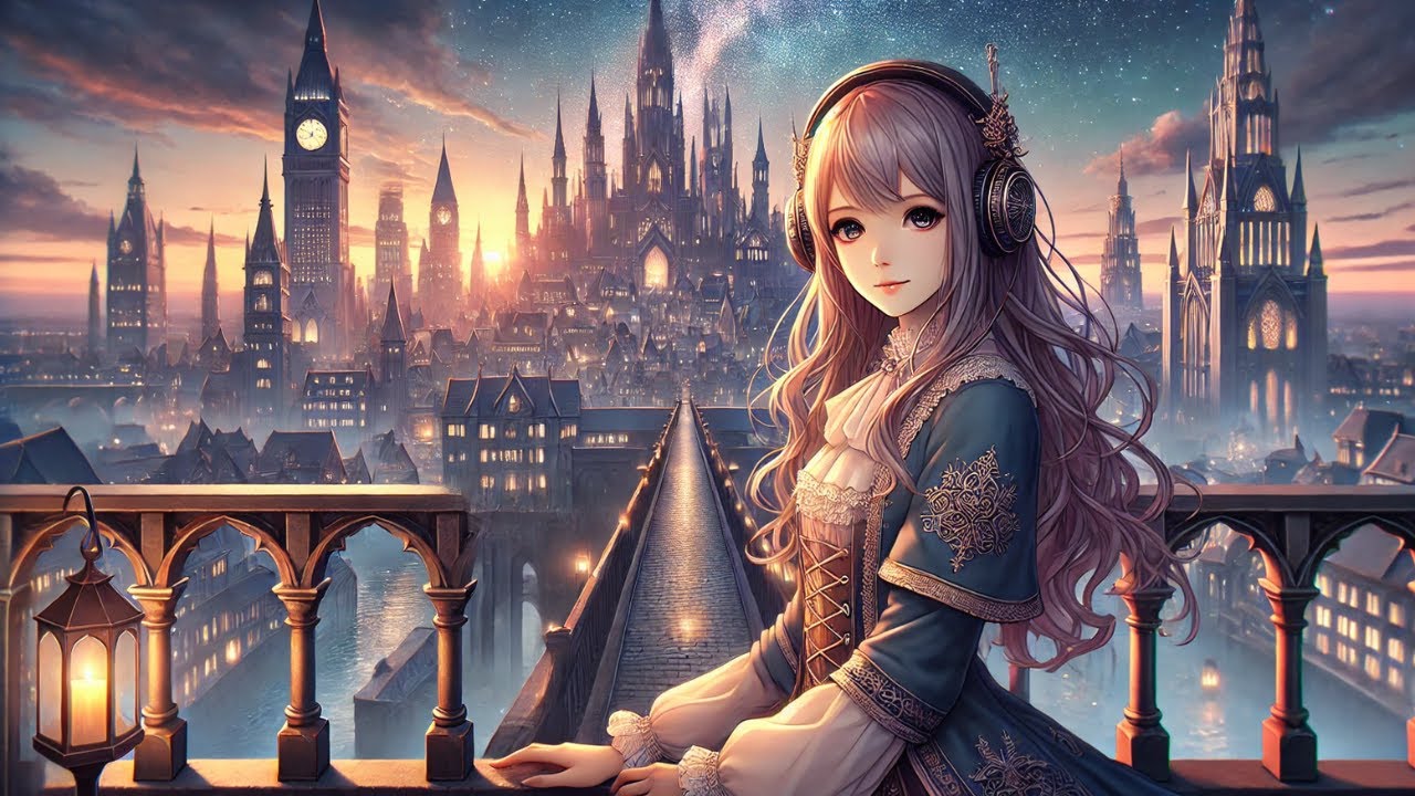 🏰黄昏のファンタジー都市で過ごす美少女とリラックスローファイBGM🌙 528Hz Lofi Japan songs (sleep music ...