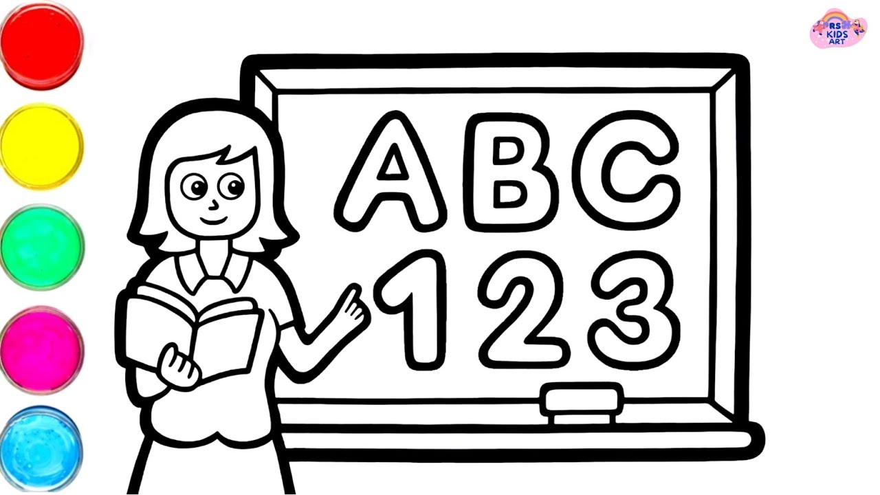 ABC In Board with Teacher Drawing, Painting and Colouring For Kids and ...