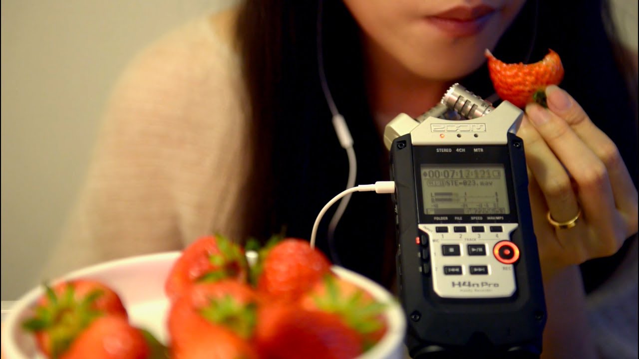 [ASMR] Strawberry Eating Sounds (and breathing sounds) - YouTube