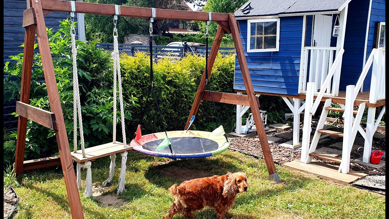 [ENG] How to build a swing from scratch DIY + wooden seat on ropes ...