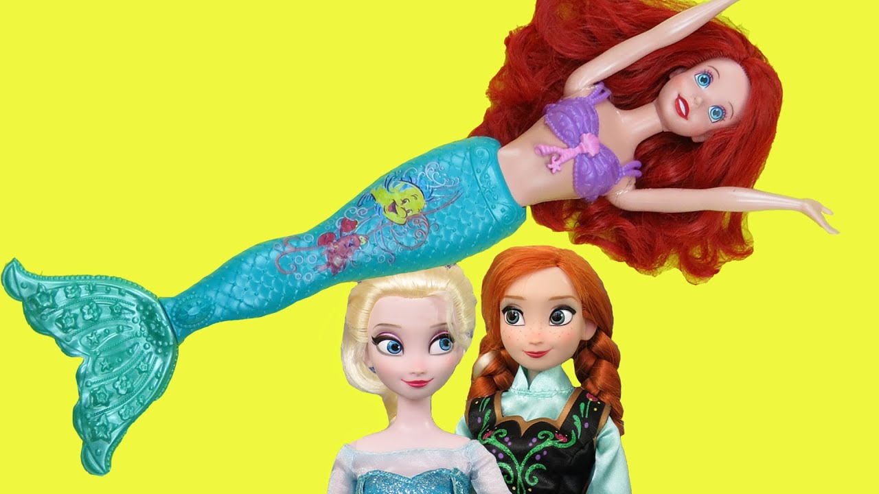 ARIEL shows ELSA & ANNA swimming tricks in the POOL - YouTube