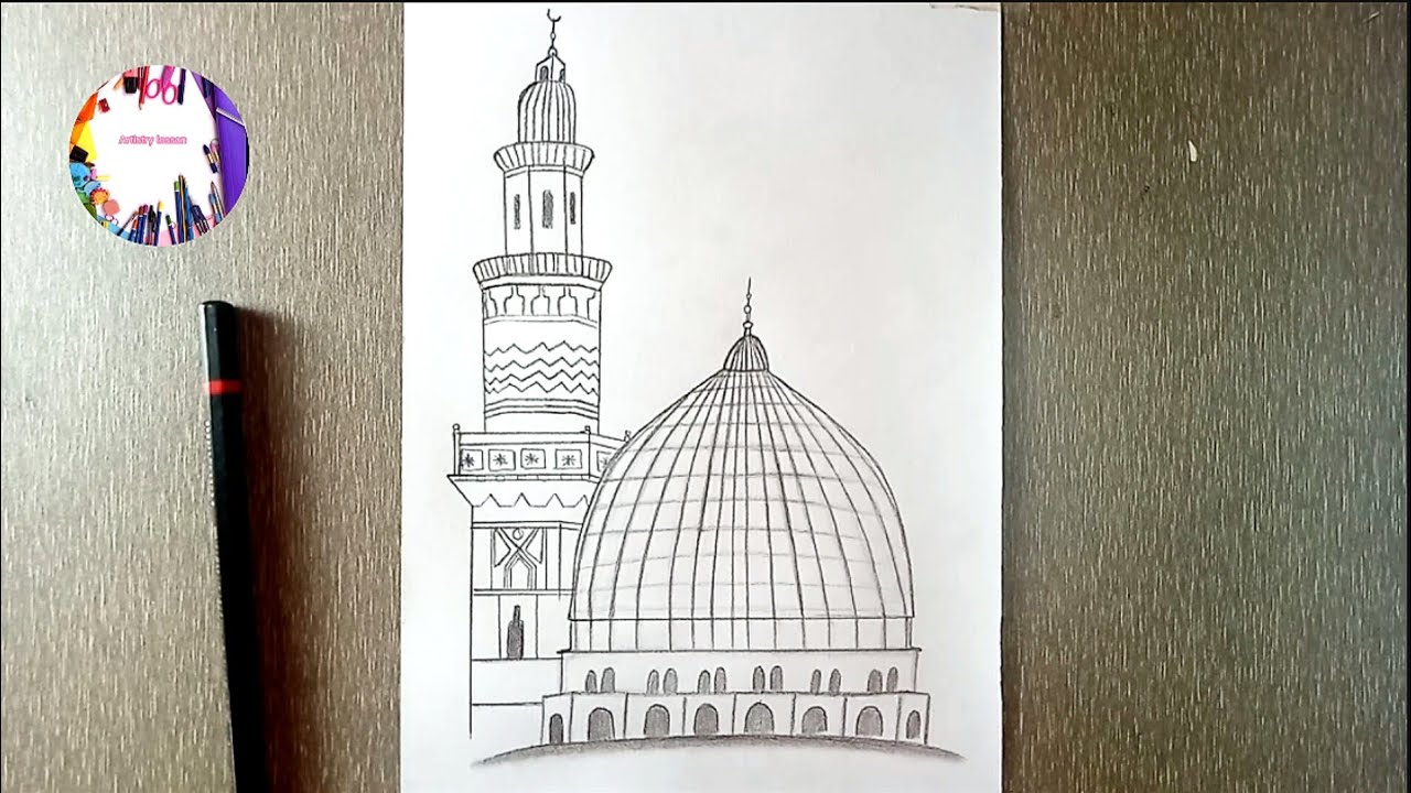 Masjid-e-nabvi Drawing tutorial very easy |How to Draw madina for ...