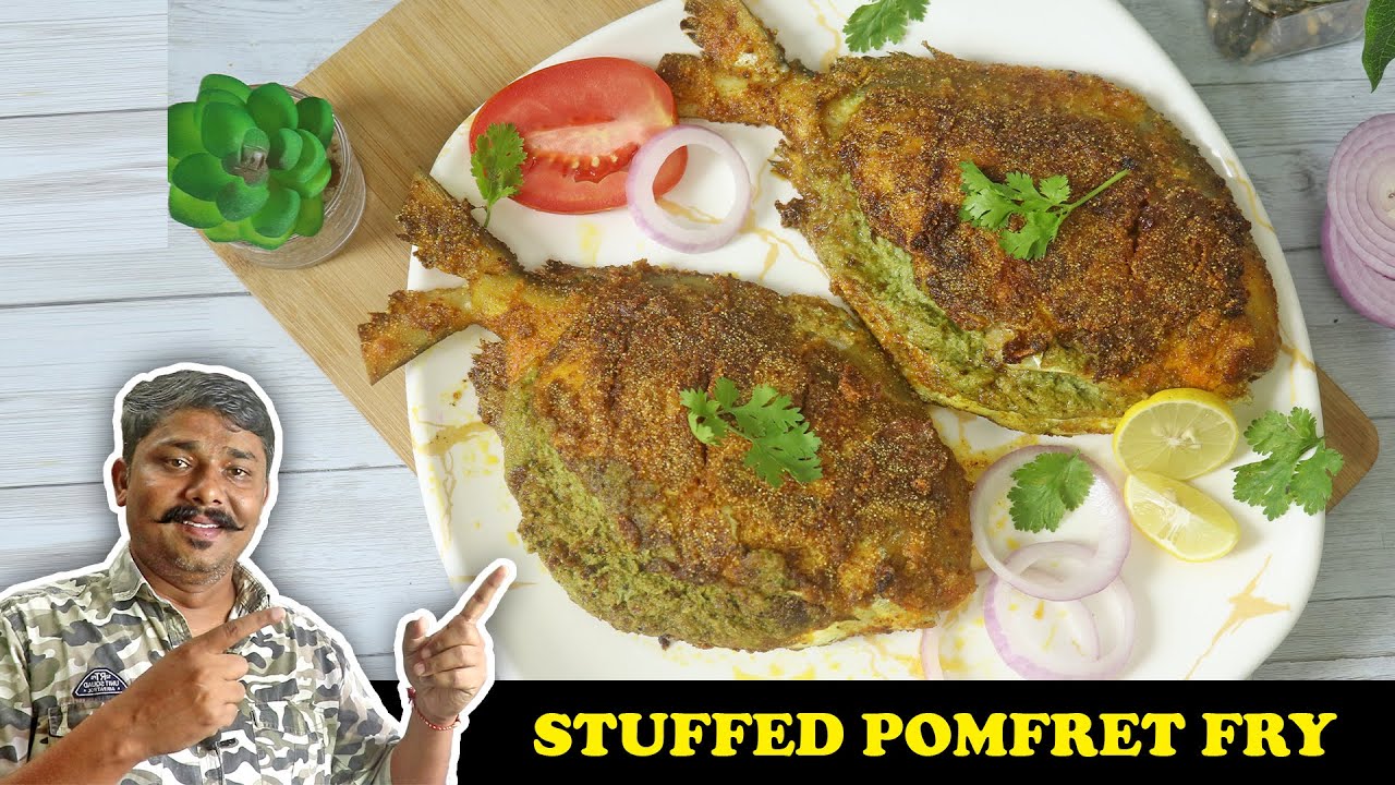 Stuffed Pomfret Fish Fry | कुरकुरीत भरला पापलेट फिश फ्राय | Pomfret ...