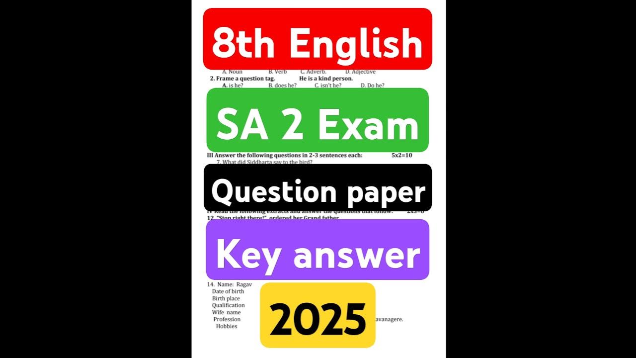 8th English SA 2 Exam Question paper with key answer 2024 | 8th SA 2 question paper #shorts ...