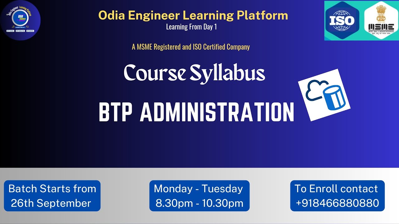 BTP ADMINISTRATION Training Starts From 26th September - YouTube