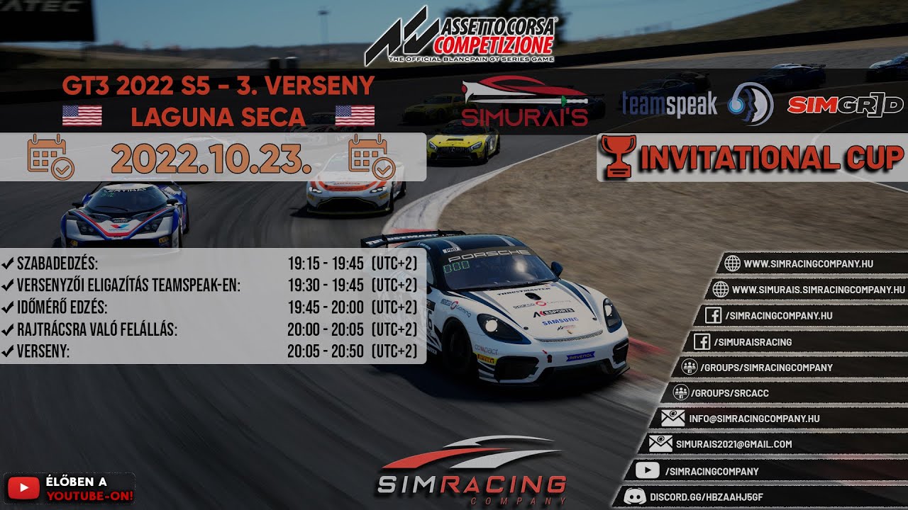 Sim Racing Company - GT3 2022 S5: 3. verseny | Laguna Seca ...