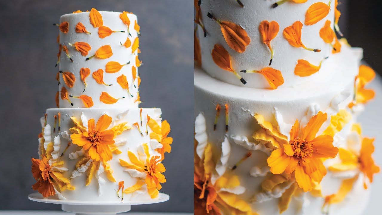 Marigold Decorated Cake Tutorial - YouTube