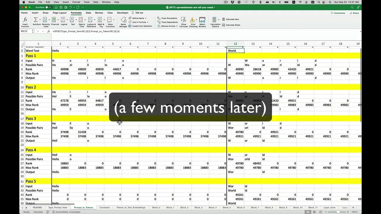 GPT2 in a Spreadsheet: A demo of Spreadsheets-are-all-you-need - YouTube