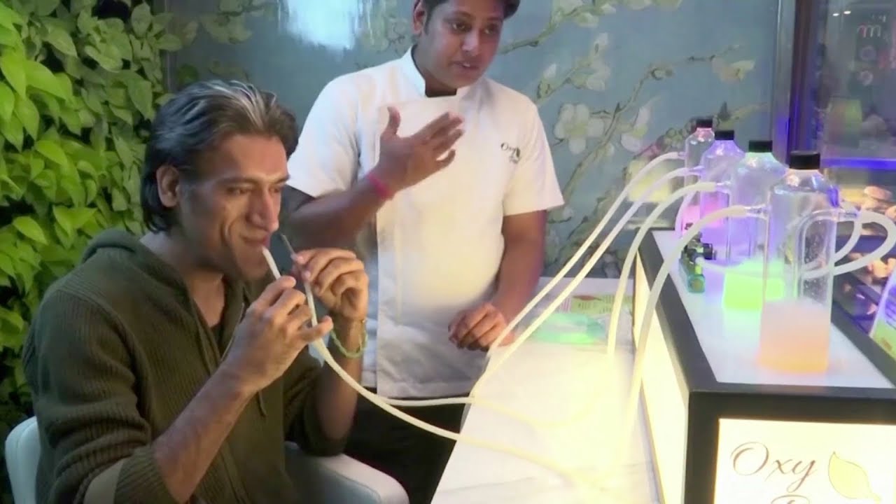 'Oxygen Bar' sells puff of fresh air to pollution hit Delhi - YouTube