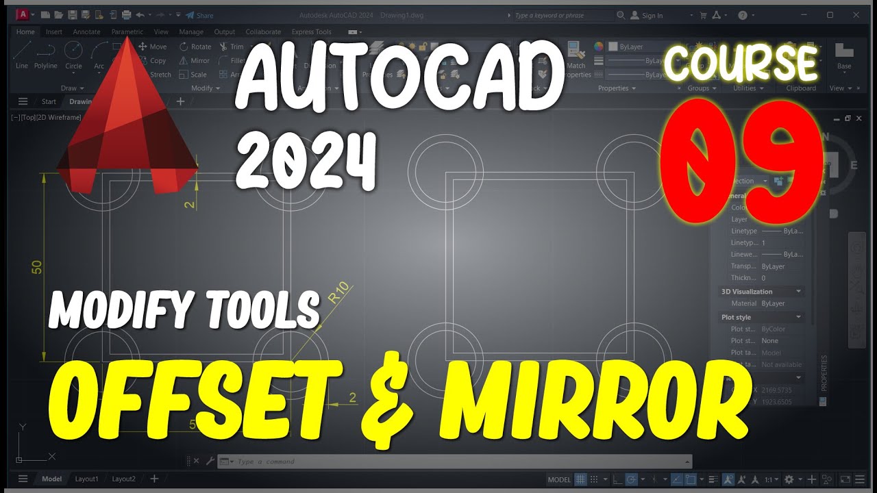 AutoCAD 2024 Course 09 Offset And Mirror Essential Training - YouTube