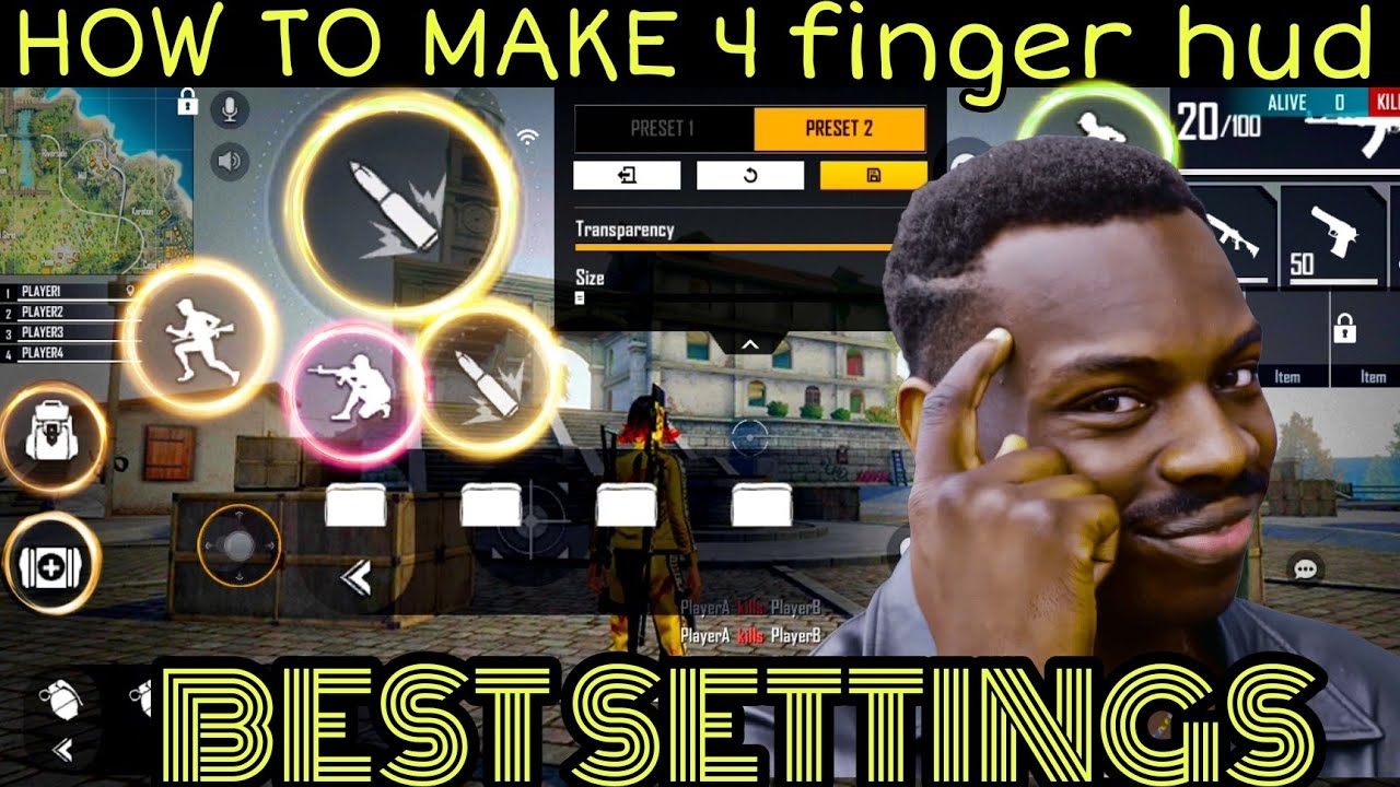 HOW TO MAKE 4 FOUR FINGERS CUSTOM HUD IN FREE FIRE || FOUR FINGERS ...