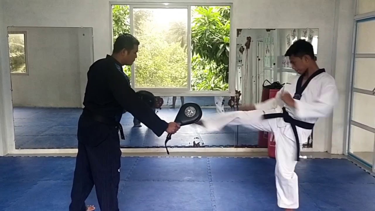 TAEKWONDO 45 KICK COMBINATION WITH ROUNDHOUSE AND TURNING LONG KICK ...