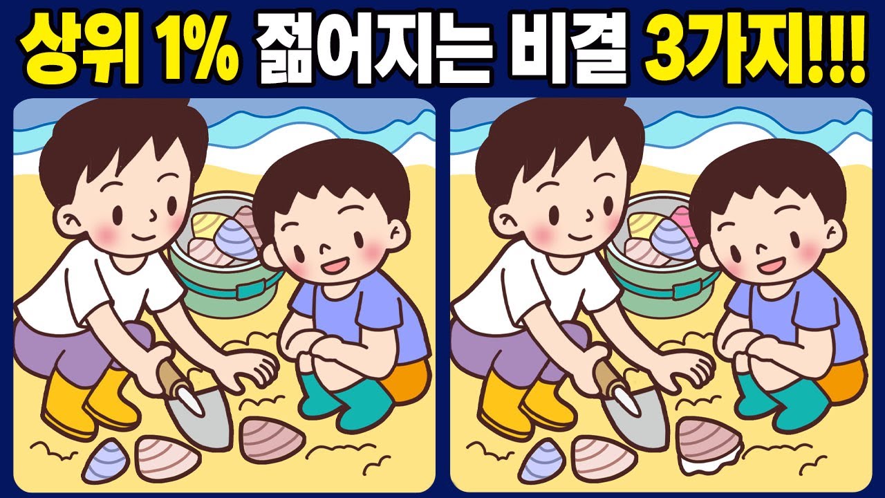 다른그림찾기 상위 1 뇌가 젊어지는 비결 차이점 3개 찾기 두뇌훈련 치매 예방 Find Difference 틀린